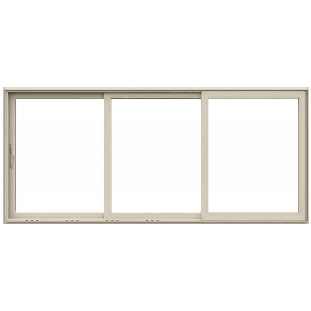 JELD-WEN V4500 Multi-Slide 177 in. x 80 in. Left-Hand Low-E Desert Sand Vinyl 3-Panel Prehung ...