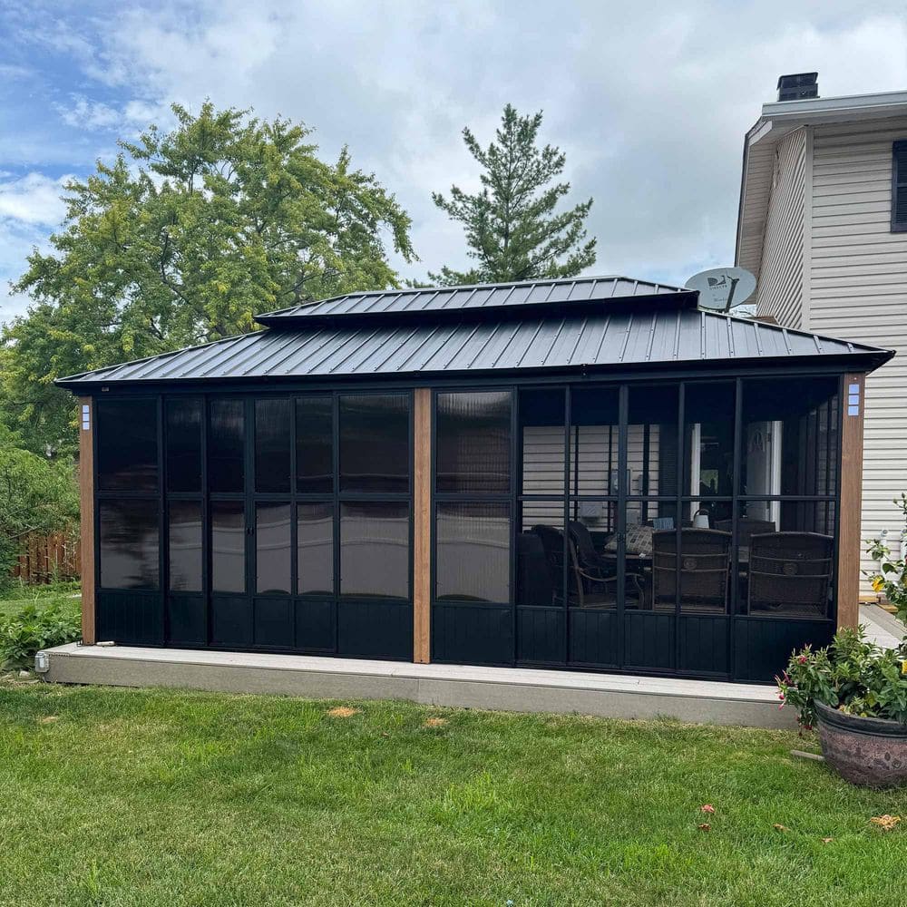 PURPLE LEAF 12 ft. x 20 ft. Sunroom Hardtop Gazebo Solarium Galvanized ...