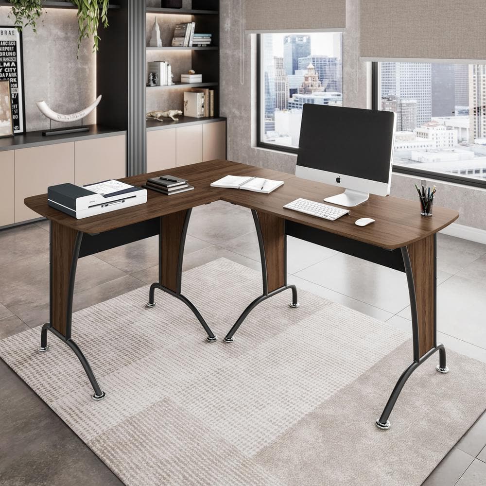 TECHNI MOBILI 67 in. L-Shaped Walnut Desk with Inline Team Desk Option ...