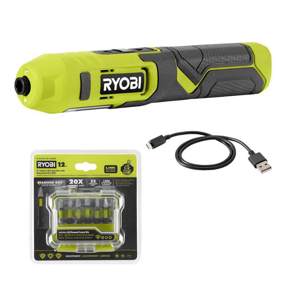 RYOBI 4V Cordless 1/4 in. Screwdriver with 2 in. Diamond Grit Driving ...