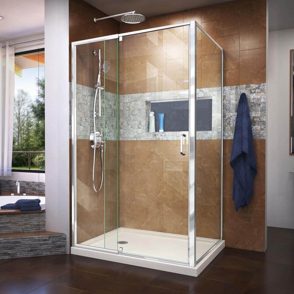 DreamLine Flex 36 in. D x 48 in. W x 74.75 in. Framed Pivot Shower Enclosure in Chrome with Left ...