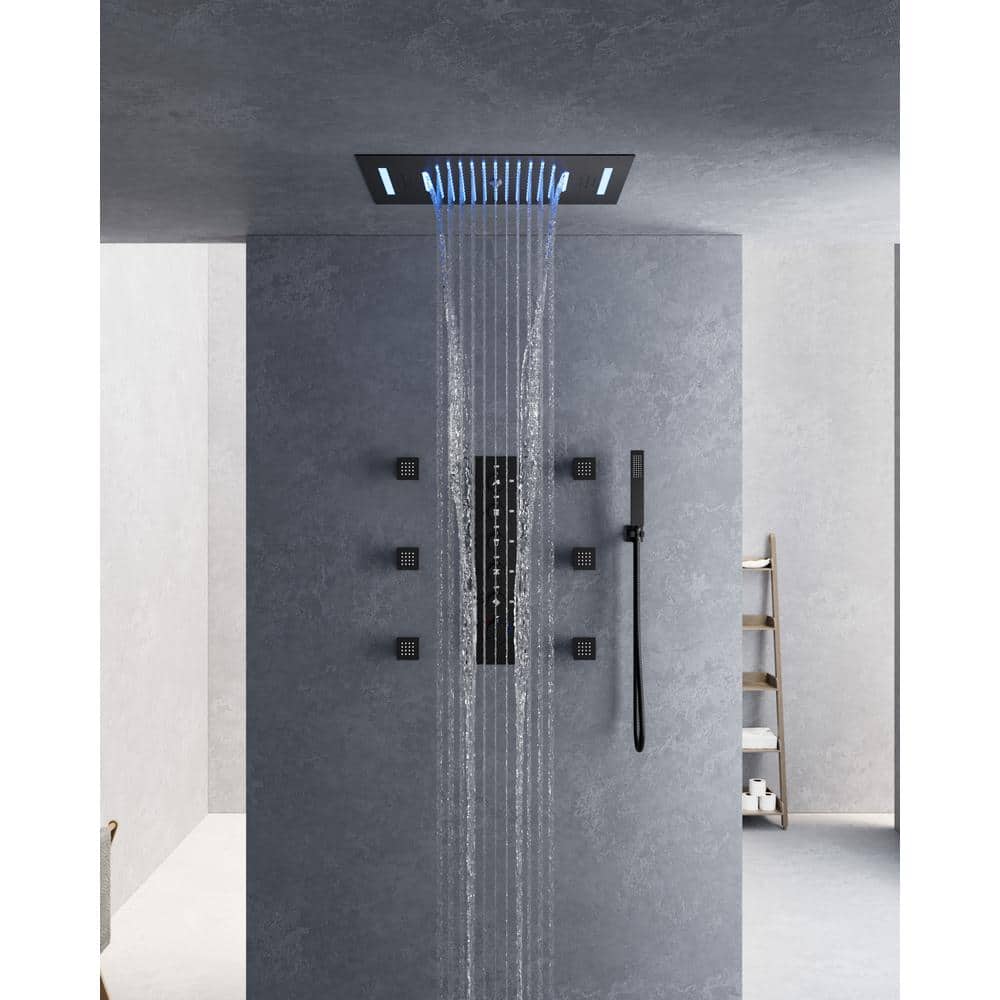 YAWWALK Thermostatic 5-Spray 23 x 15 in. Square LED Mood Lighting ...