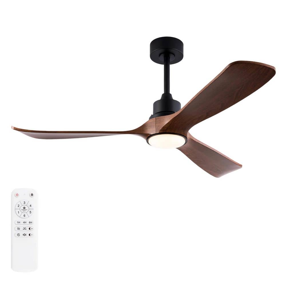 Shinevoy 52 in. Black Indoor Ceiling Fan with Light, 3 Walnut ABS Blade ...