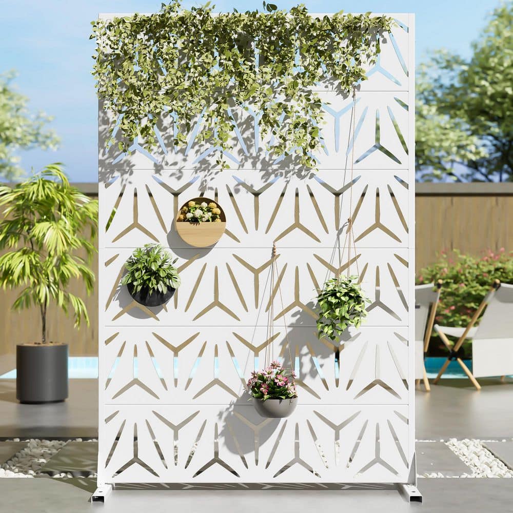 Dovelina 47 in. x 72 in. White Textured Metal Garden Screens Outdoor ...