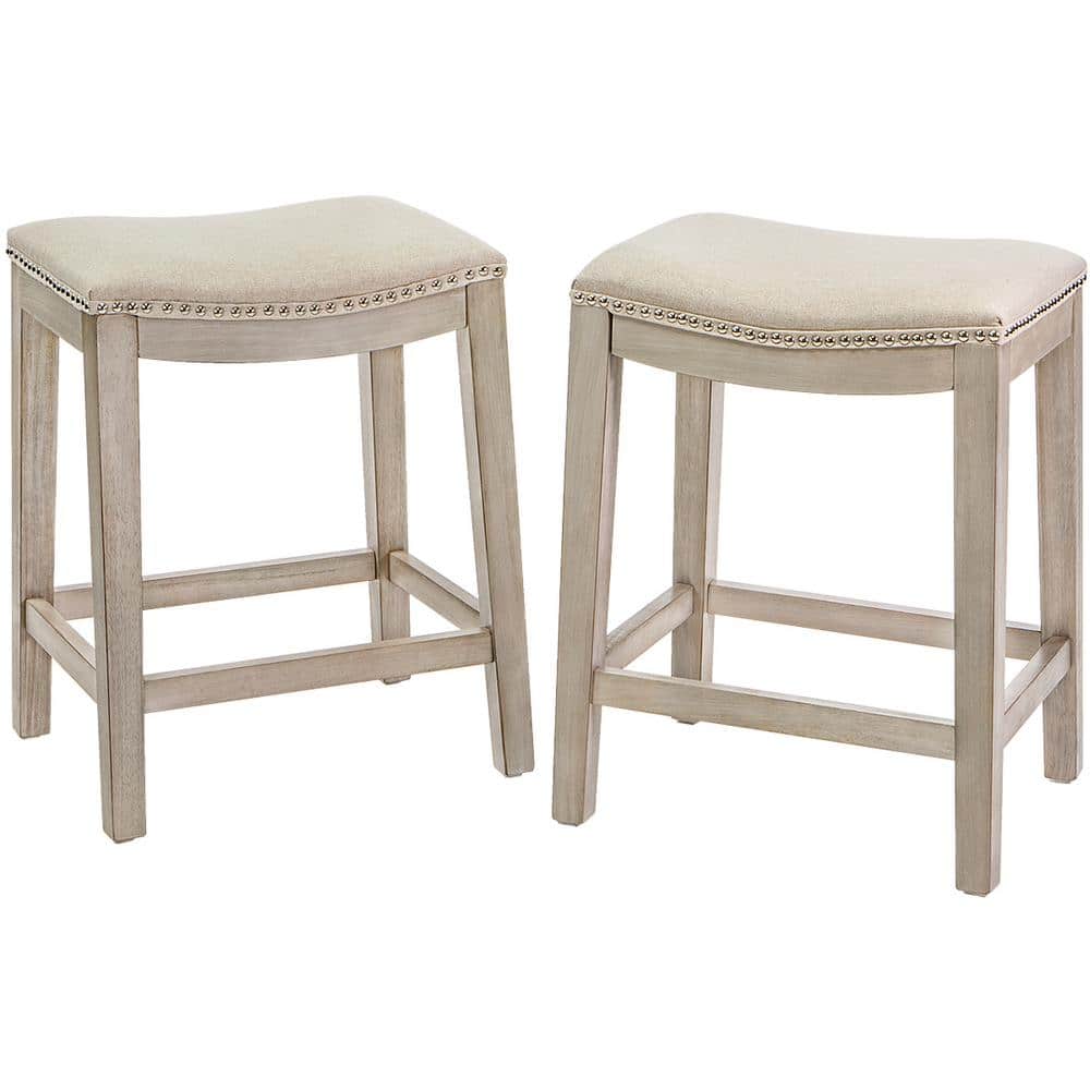 Barton Classic Isabel 24 in. Beige Backless Counter Saddle Bar Stool ...