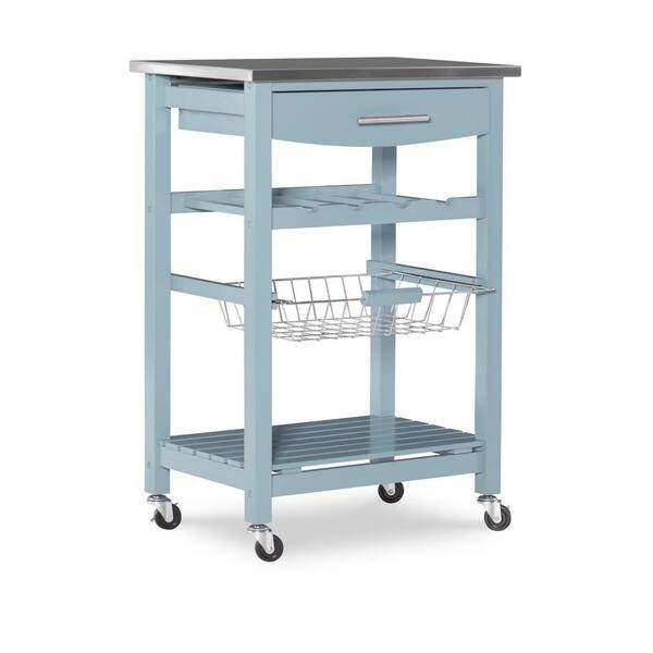 Linon Home Decor Todd Blue Kitchen Cart with Stainless Steel Top and ...