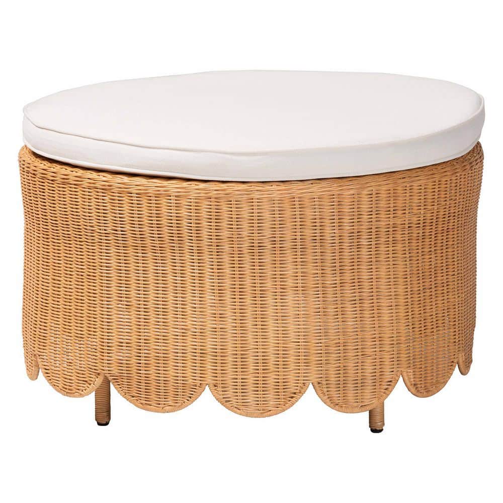 bali & pari Teresa Light Honey Rattan and Fabric Ottoman 256-14079-HD ...