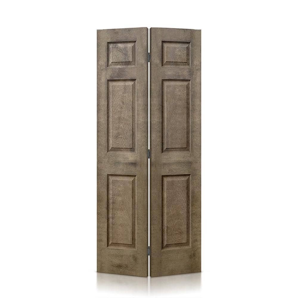 CALHOME 24 in. x 84 in. Vintage Brown Stain 6-Panel MDF Hollow Core ...