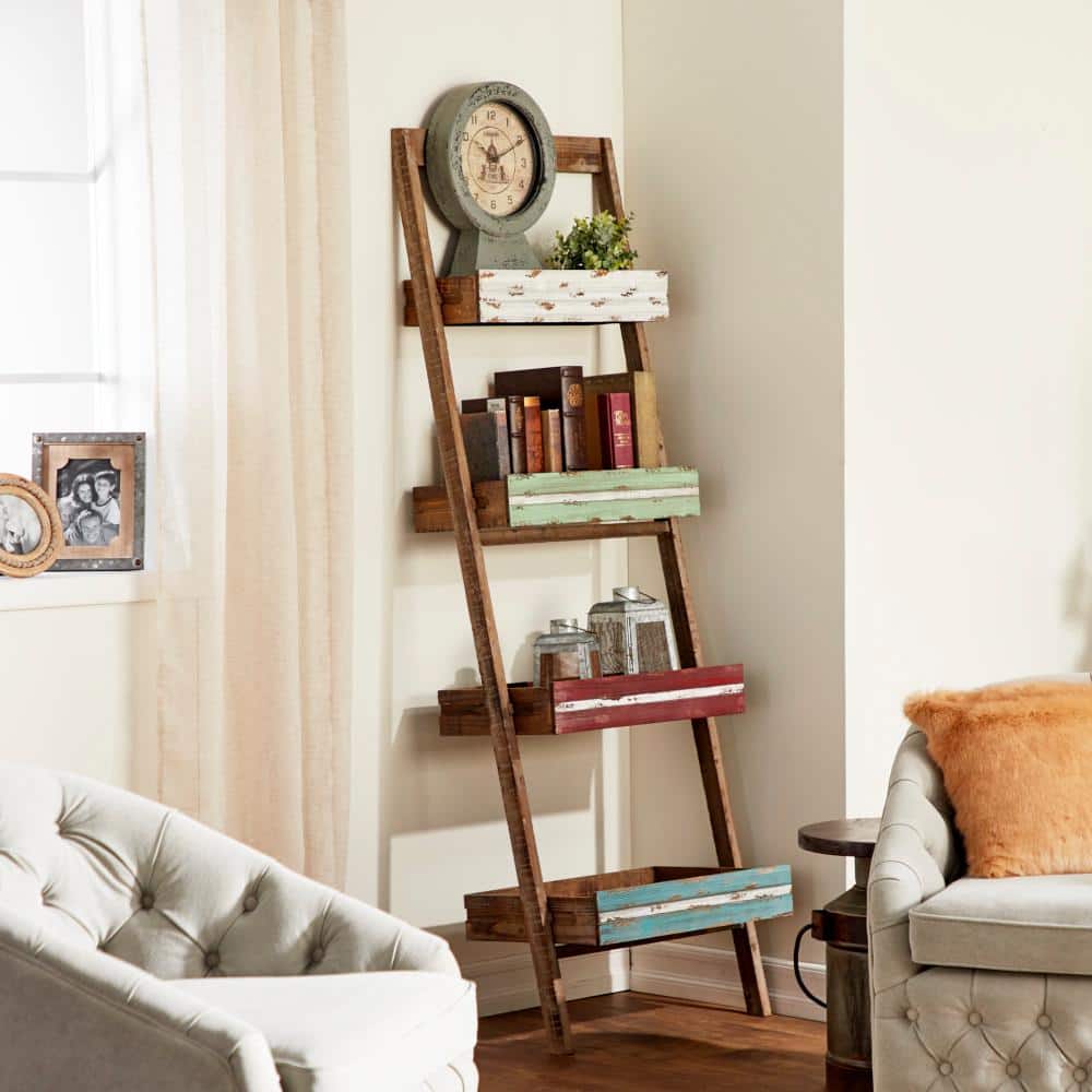 Litton Lane 4 Shelves Wood Stationary Brown Shelving Unit 84256 - The ...