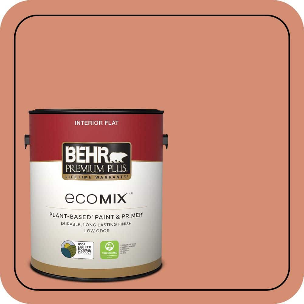 BEHR PREMIUM PLUS 1 gal. #220D-5 Nectarina Flat EcoMix Plant-Based ...