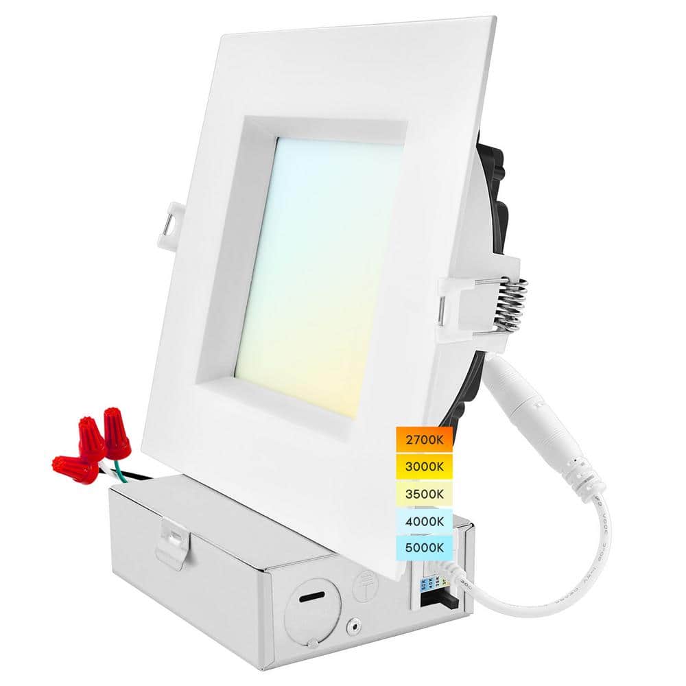 LUXRITE 6 in. Square Canless with J-Box 18W 5CCT Selectable 1800LM ...