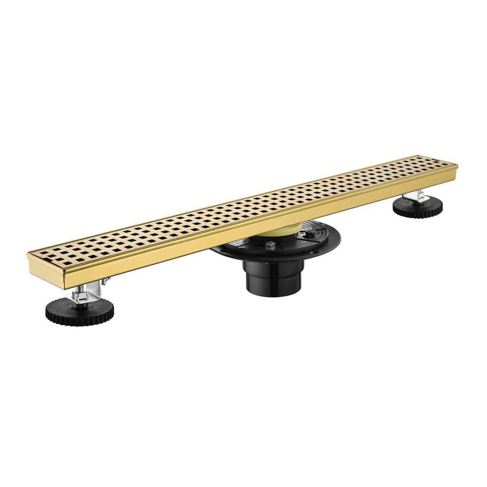 Tahanbath 24 in. Square Shower Floor Drain with Flange, Pattern Grate ...