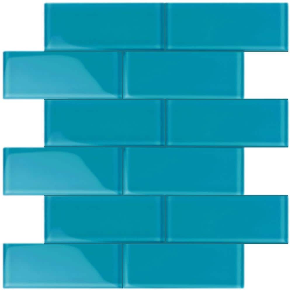Apollo Tile Colorway 3 in x 12 in Laguna Blue Glass Mosaic Polished ...