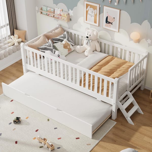 Harper & Bright Designs White Wood Frame Twin Size Kids Platform Bed ...