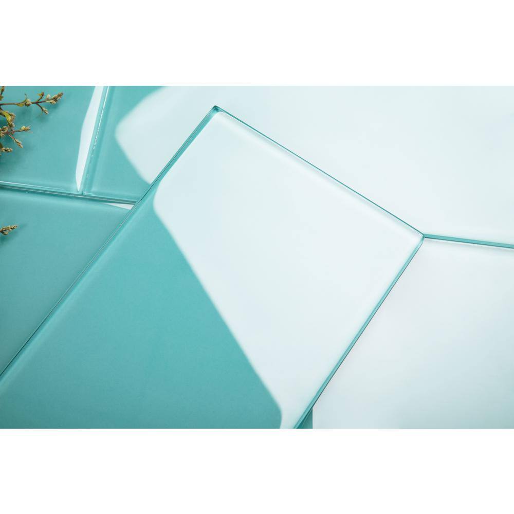 Giorbello Teal 6 in. x 12 in. x 8mm Glass Subway Tile (5 sq. ft./Case ...