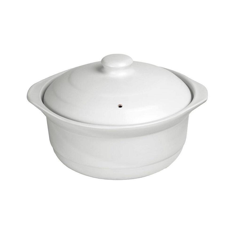 Ceramic Stock Pot with Lid, 1.9 Quart Capacity, White, Natural Ceramic ...