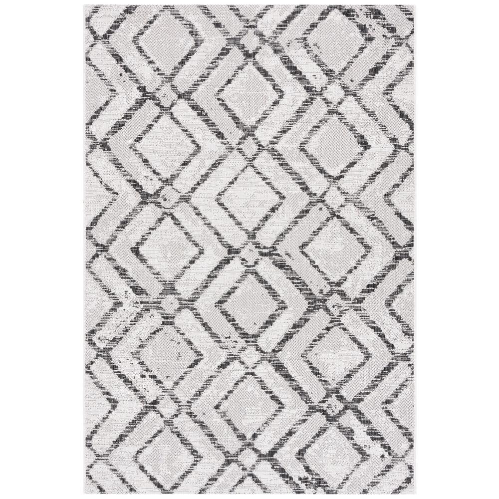 SAFAVIEH Courtyard Ivory/Black 8 ft. x 10 ft. Diamond Chevron Indoor ...