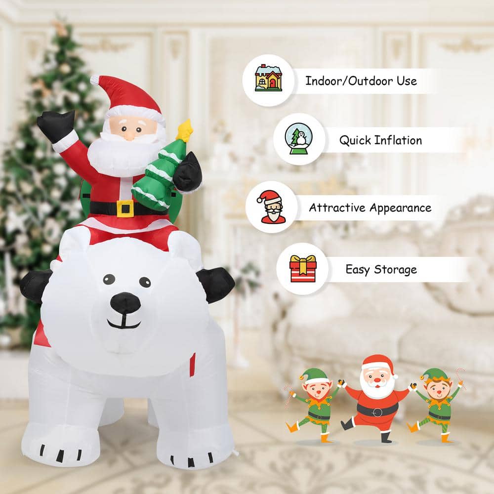 Buy 6.5 ft. Pre-Lit LED Lights Christmas Inflatable Santa Riding Polar ...