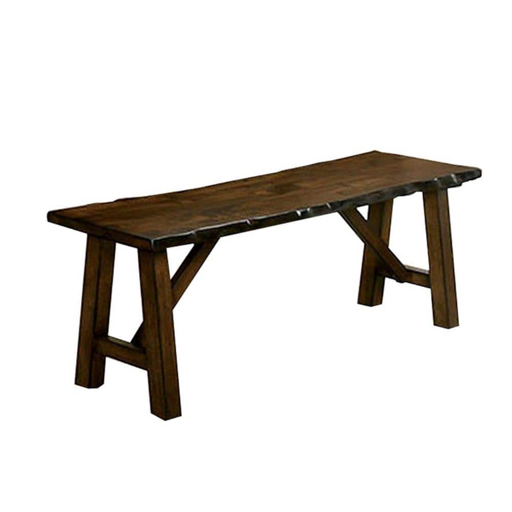 Benjara Naef 54 in. Walnut Brown Wood Dining Bench with Angled Legs ...
