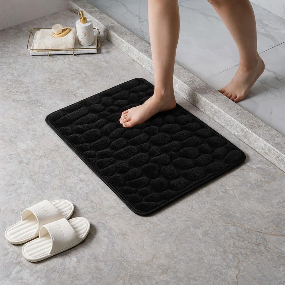 EVIDECO French home goods 3D Cobble Black 20 in. x 32 in. Stone Shaped ...