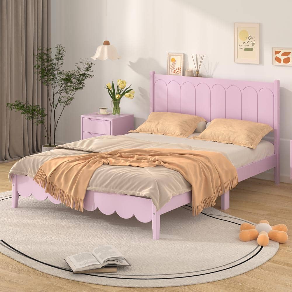 Harper & Bright Designs Pink Wood Frame Full Size Platform Bed with ...