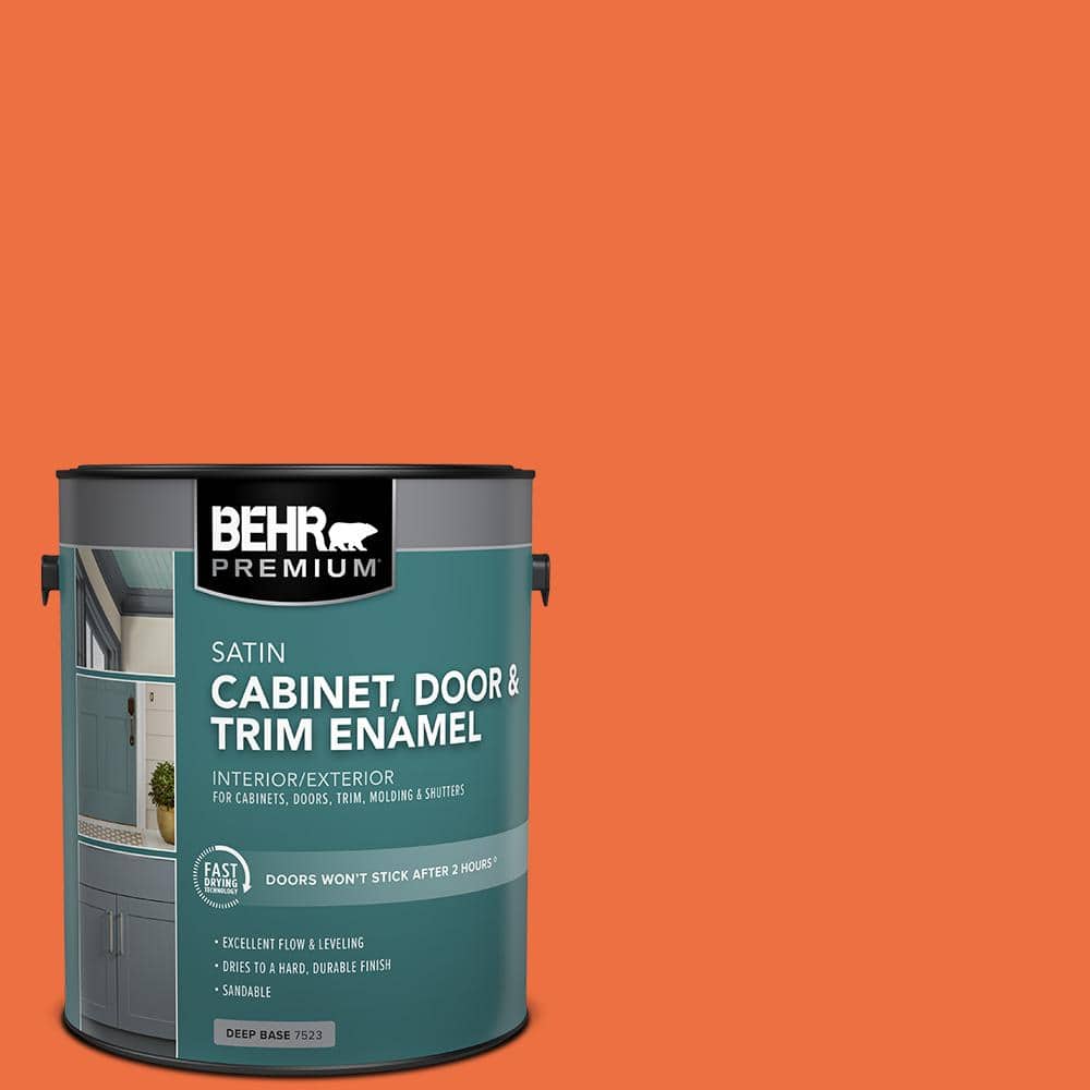 BEHR PREMIUM 1 gal. #210B-6 Aurora Orange Satin Enamel Interior ...