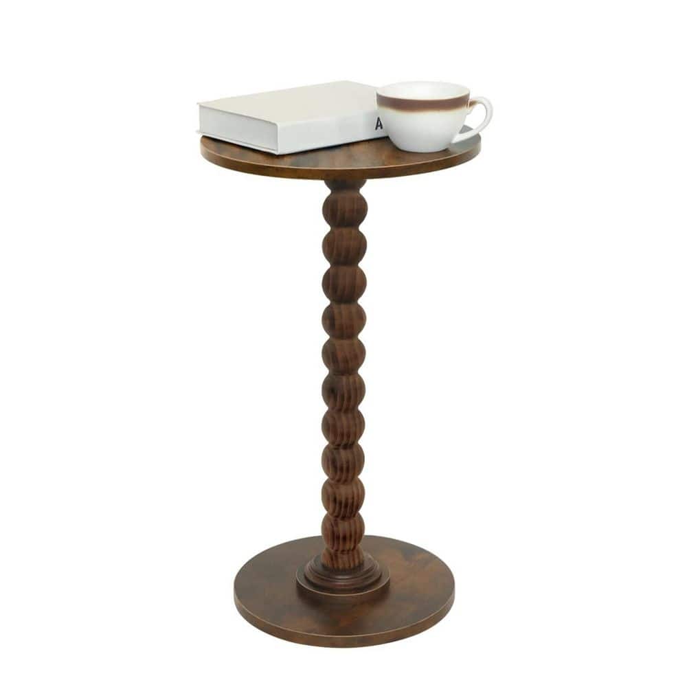 FAWEY TRED INC Modern Round Brown Wood Outdoor Side Table with Solid ...