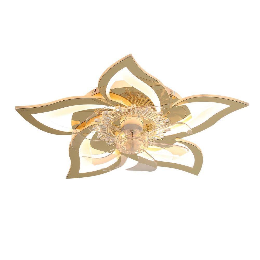 24.6 in. Indoor Gold Modern Low Profile Ceiling Fan with Bright White ...