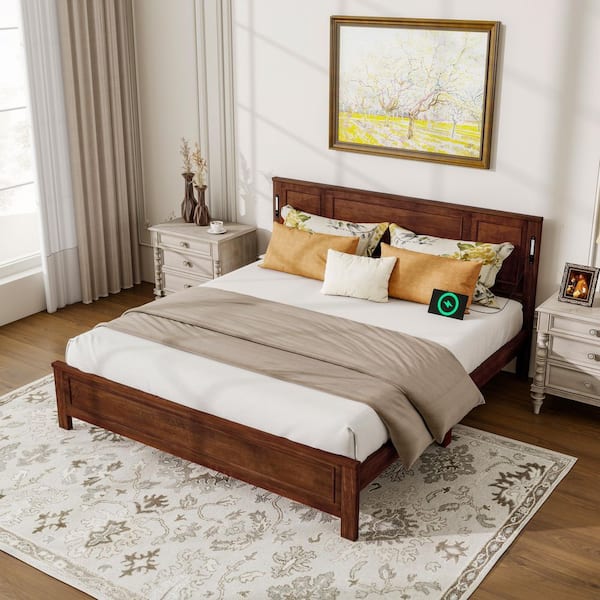 Noble House Quincia Brown Wood Frame King Size Platform Bed with Tall ...