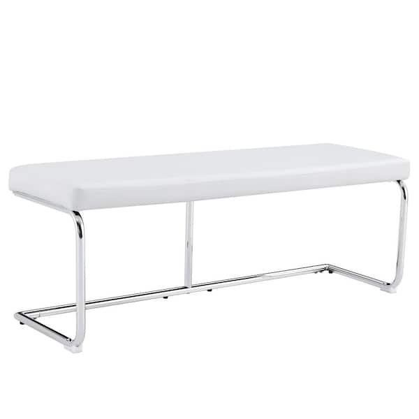 Feryon White 50.7 in. Upholstered PU Leather Bedroom Bench Metal Base