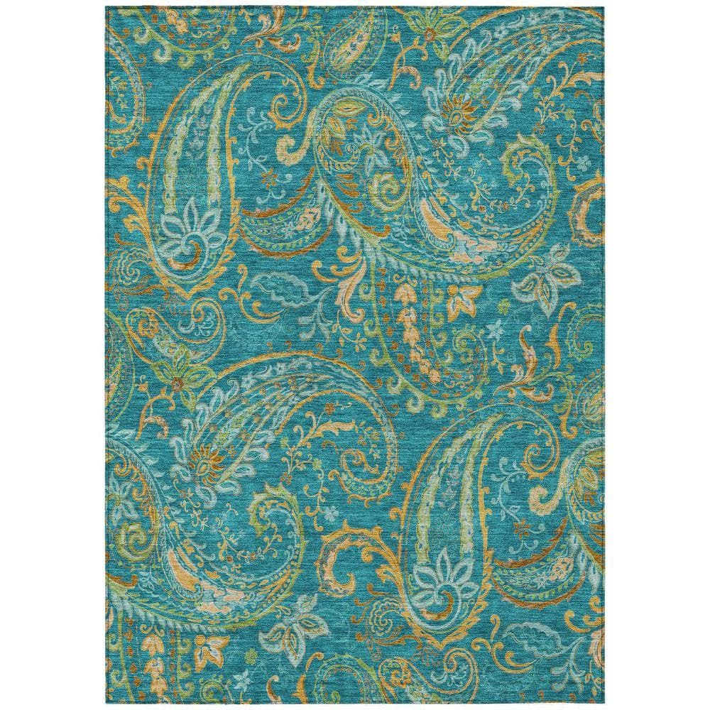 HomeRoots Teal 9 ft. x 12 ft. Woven Paisley Polyester Rectangle Indoor ...
