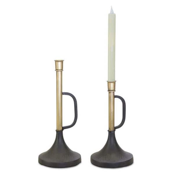 HomeRoots Set of 2-Black and Gold Distressed Metal Tabletop Taper ...
