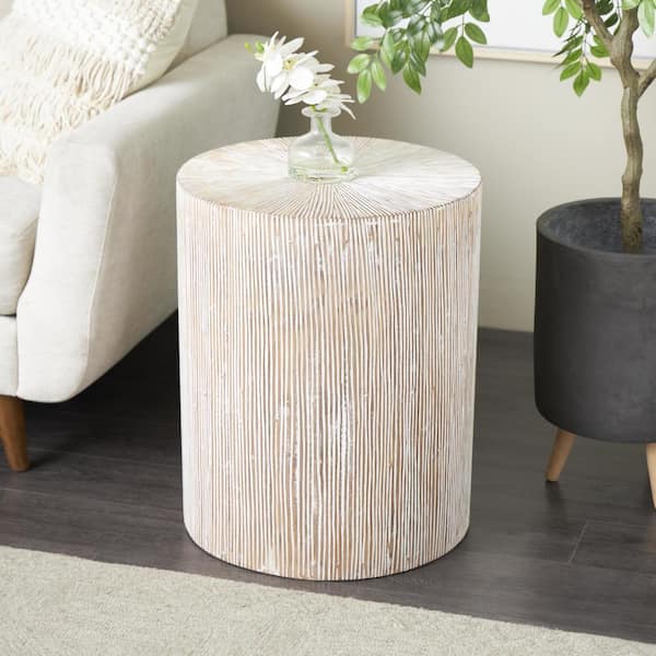 Litton Lane 18 in. Brown Drum Starburst Large Round Wood End Table with ...