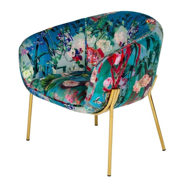 Benjara Blue and Gold Fabric Accent Chair with Metal Legs BM232308 ...