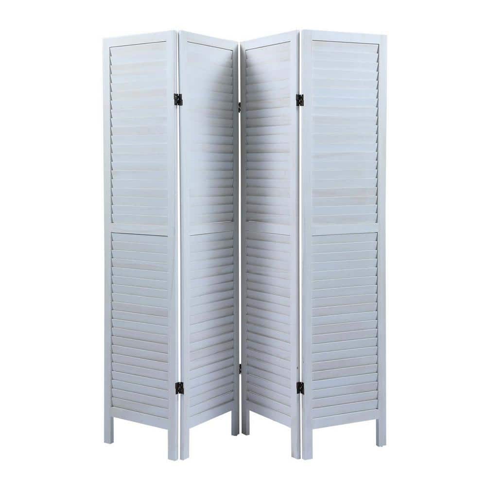4-Panel Wood Room Divider Louver Partition Screen, 5.6 ft. Tall Folding ...