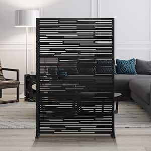 48 in. x 76 in. Outdoor & Indoor Black Metal Privacy Screen Freestanding Decorative Privacy ...