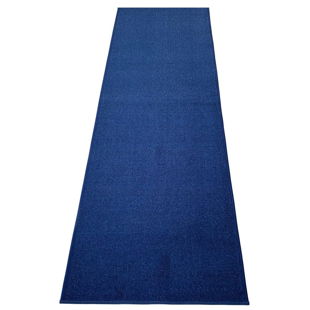 PLAYA RUG Solid Blue 26 in. W x 45 ft. L Runner Rug/Stair Runner 99 sq ...