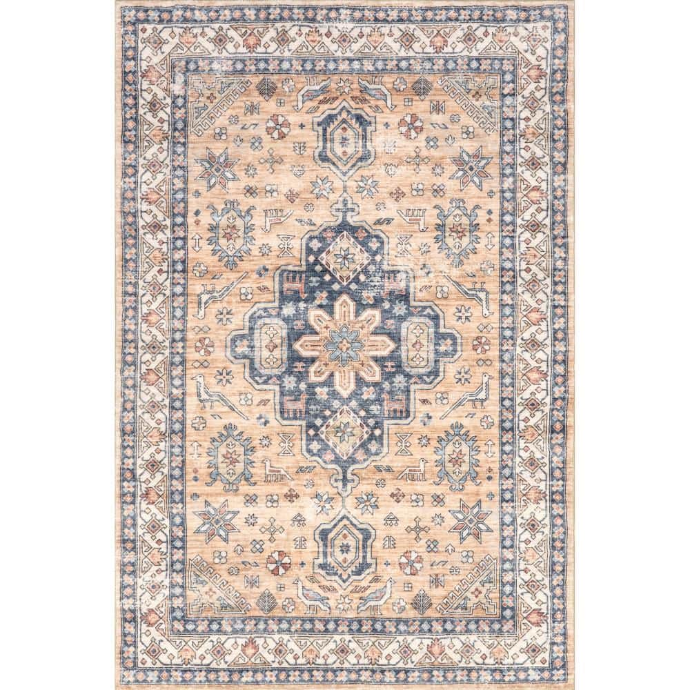 nuLOOM Jordan Vintage Medallion Machine Washable Area Rug Sand 60 ft. x ...