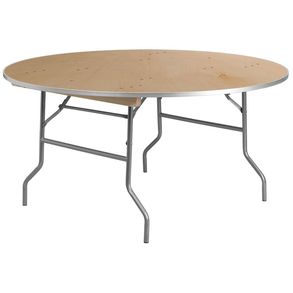 Carnegy Avenue 60 in. Natural Wood Tabletop Metal Frame Folding Table ...