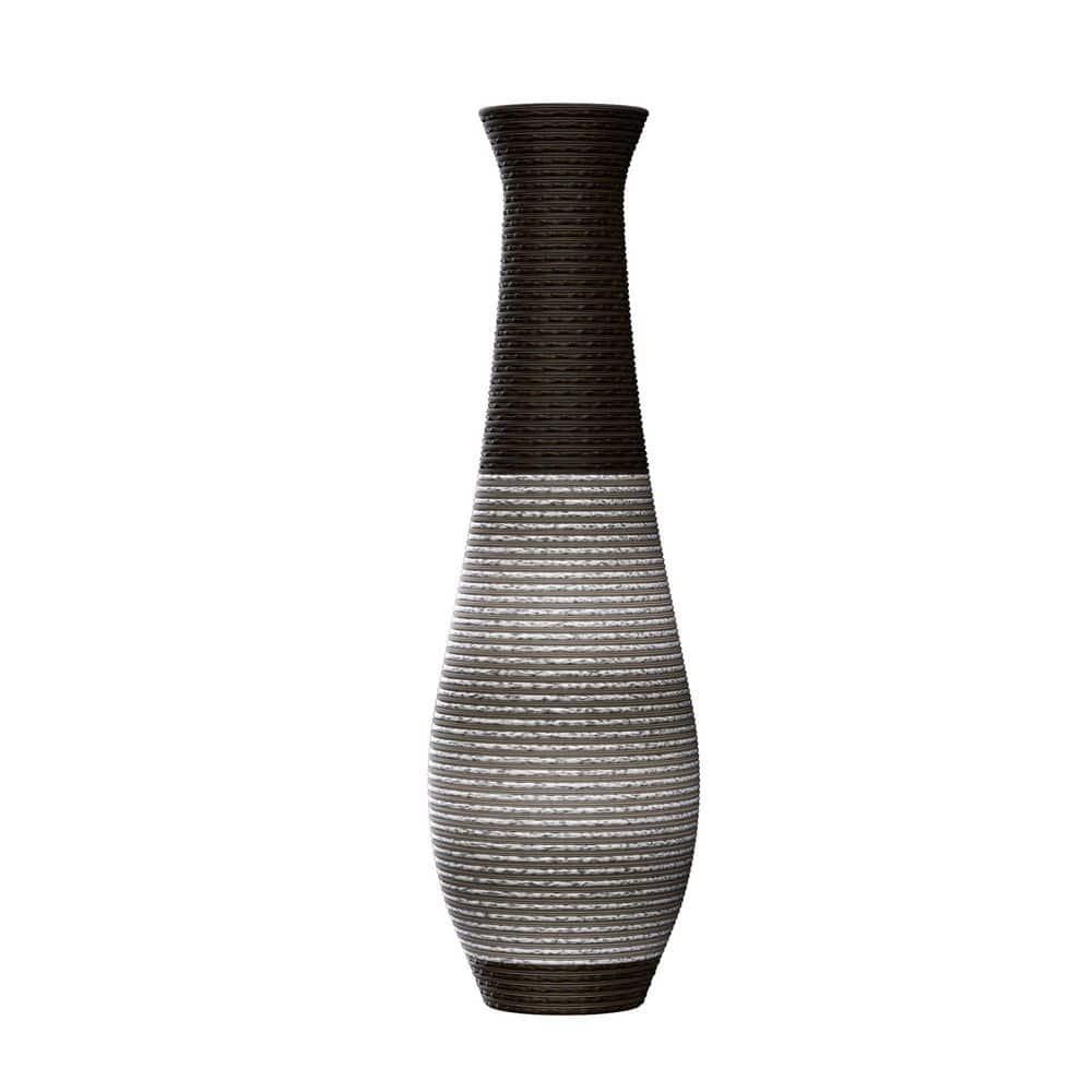 40 in. Gray and Black PVC Decorative Vase, Floor Vase with Elegant 2 ...