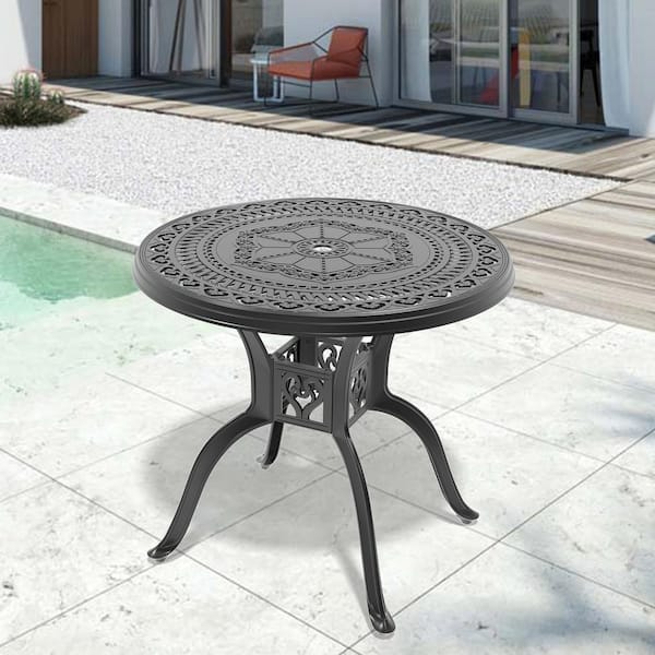 Willit 31.5 in. Black Round Cast Aluminum Outdoor Dining Table SL-1053 ...