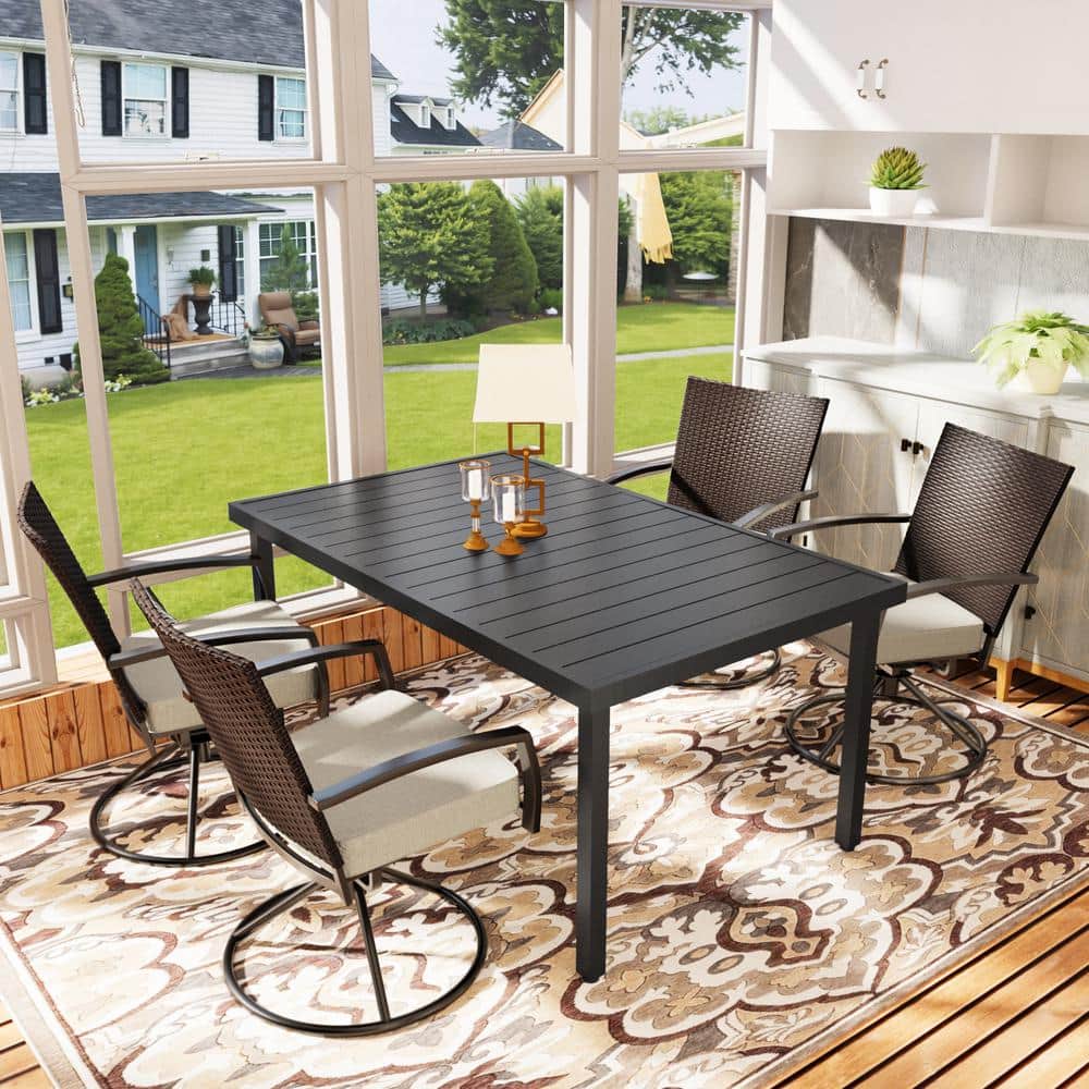Gardenbee 5-Piece Wicker Outdoor Patio Conversation Set and Chairs with ...