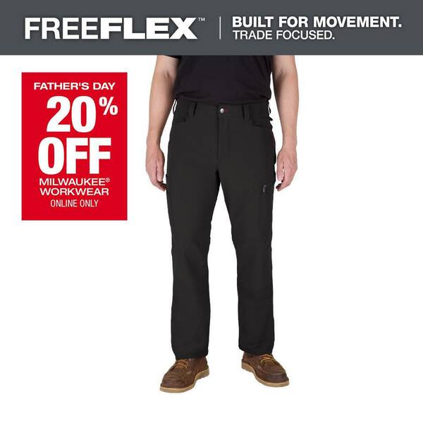 Milwaukee Men's 36 in. x 34 in. Black FREEFLEX Tech Work Pants with 7 ...