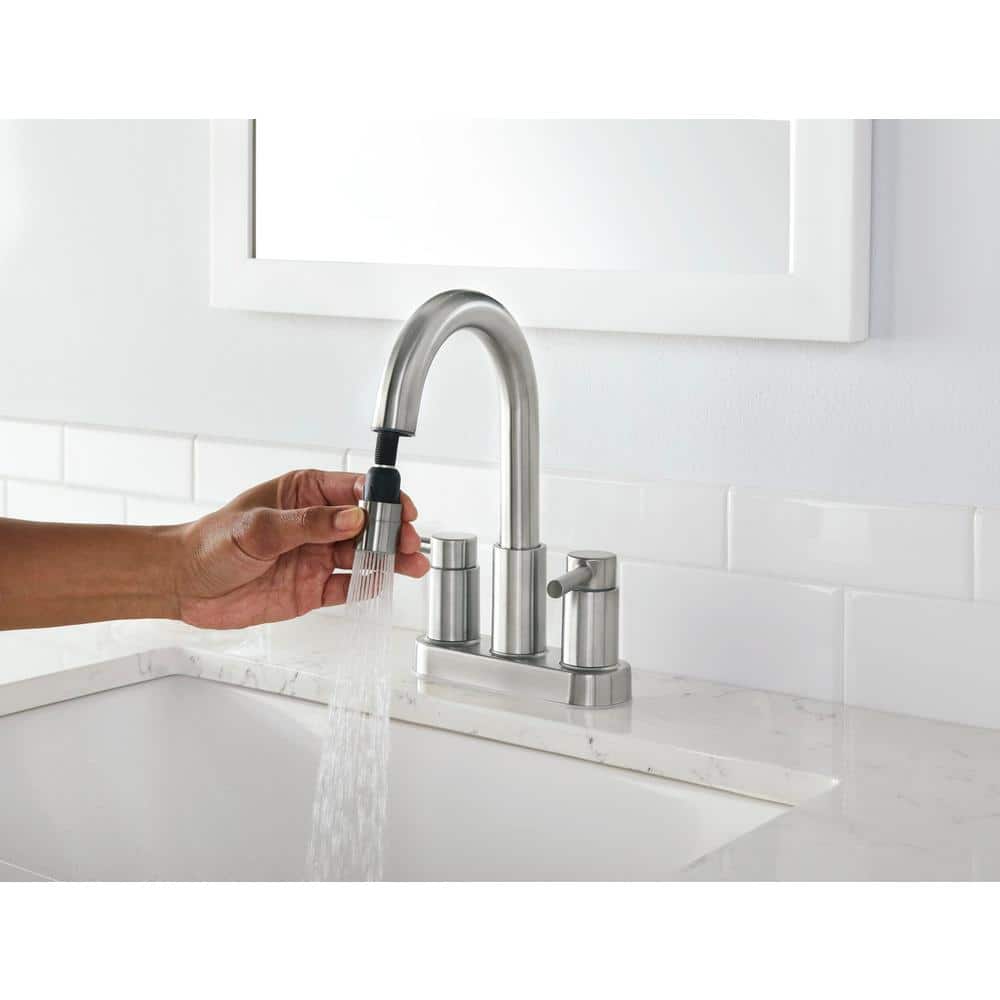 Glacier Bay Dorind 4 in. Centerset Double-Handle Pull Down Bathroom ...