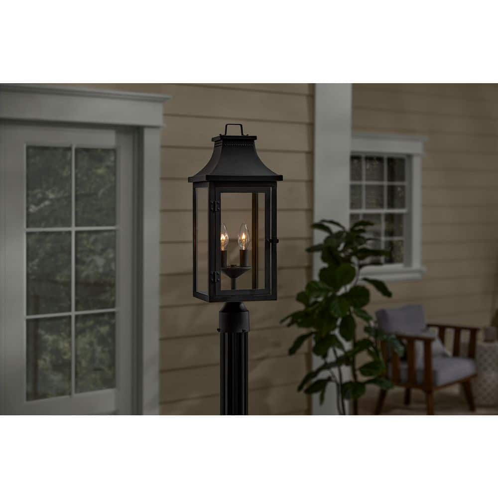 Hampton Bay Flaxton 2-Lights 21.5 in. Black Metal Hardwired Weather ...