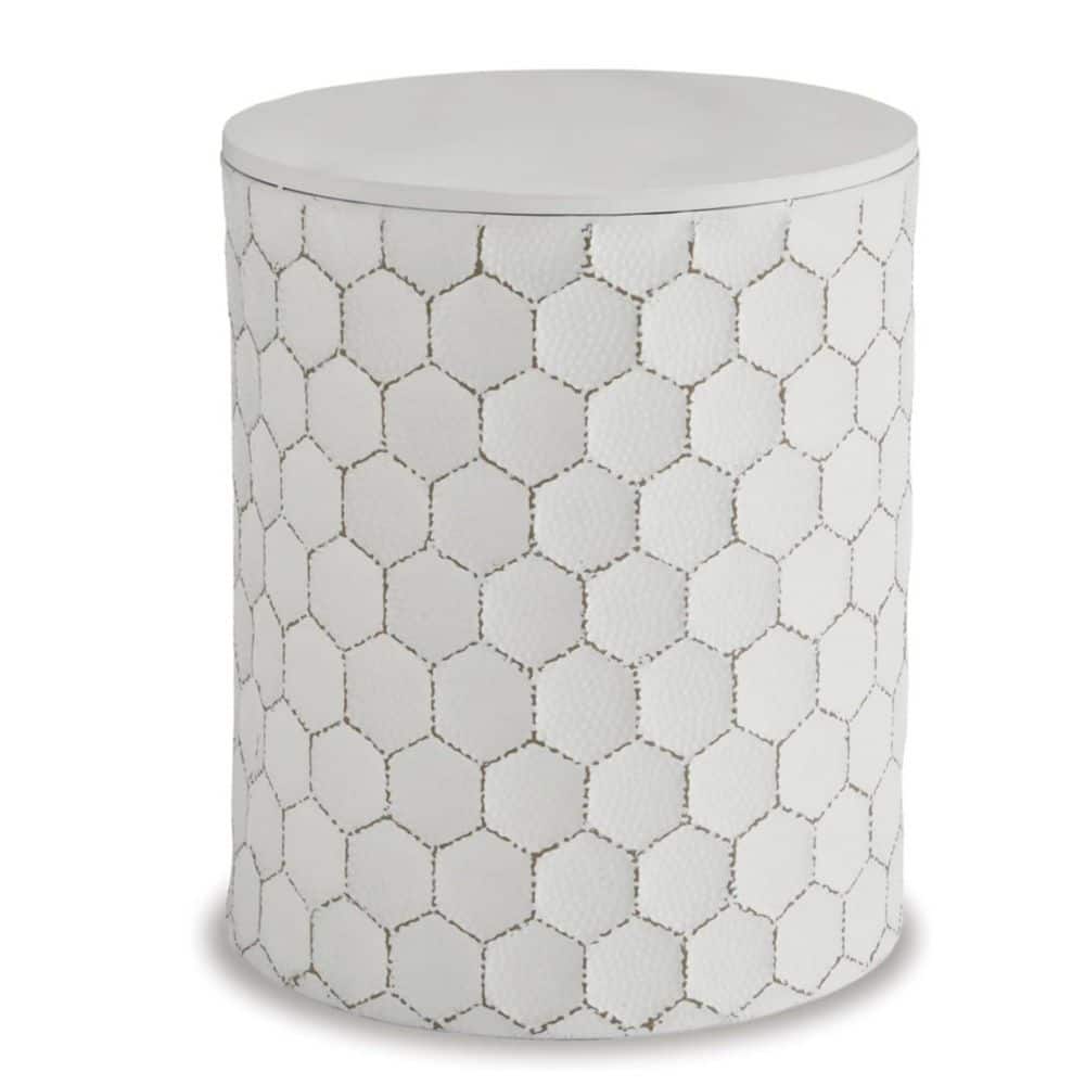 White Round metal outdoor side table L079J3DRSZ - The Home Depot
