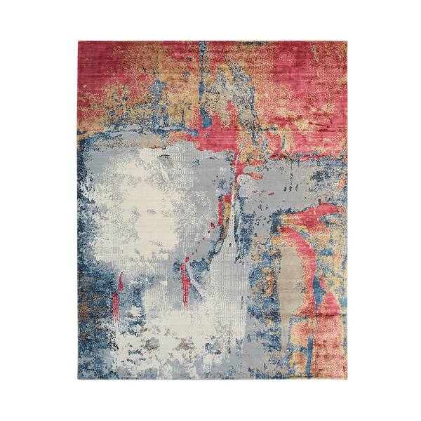 EORC Ivory/Red Handloomed Wool Transitional Galaxy Loom Rug, 8 ft. x 10 ...