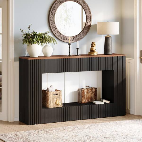 TRIBESIGNS WAY TO ORIGIN Benjamin 55 Inch. Brown Rectangle Wood Console Table Storage Behind Sofa Entryway Couch Accent Wall Table Home Office HD J0313 WZZ The Home Depot