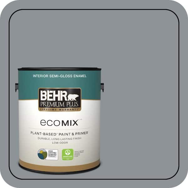 BEHR PREMIUM PLUS 1 gal. #PPU18-04 Dark Pewter Semi-Gloss Enamel EcoMix ...