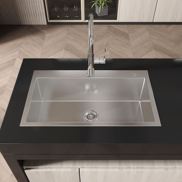 Buruis 32 in. Drop-In Single Bowl 20 Gauge Gray Stainless Steel Kitchen ...
